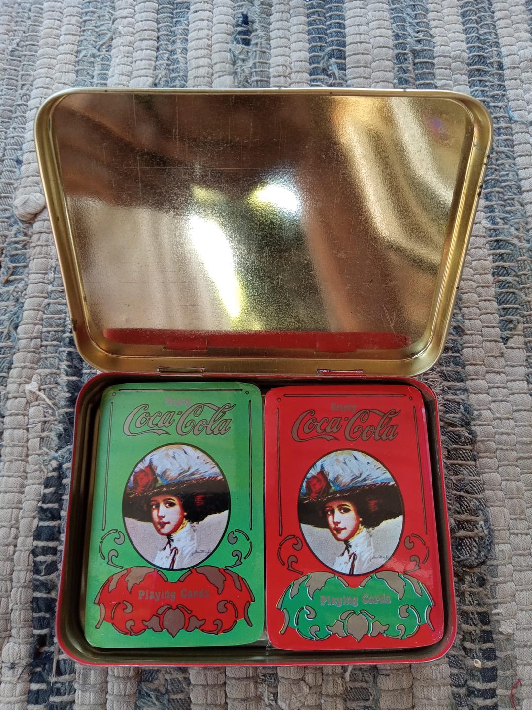 NEW Vintage Coca Cola Playing Cards. the Cards Are Sealed. Tin With Box ...
