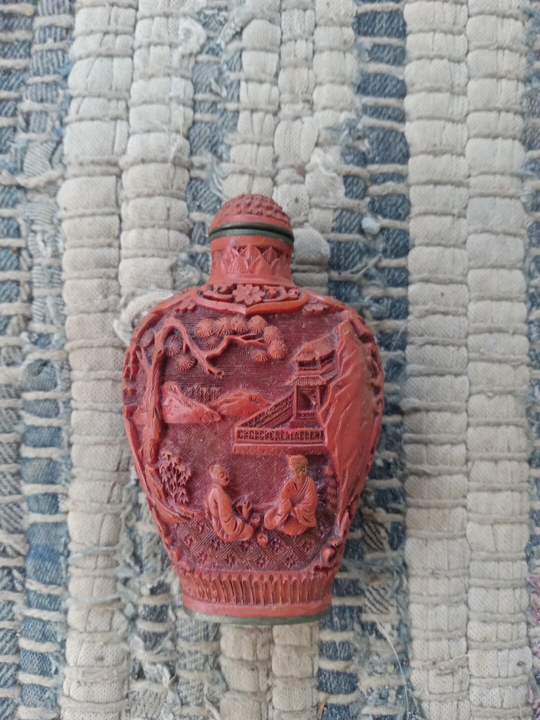 NEW Vintage Chinese Carved Garden Scene Cinnabar Snuff Bottle - Etsy