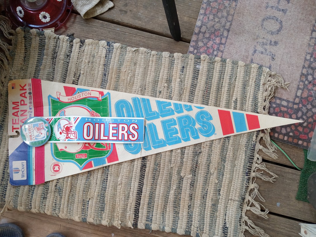 Very Rare 80s Houston Oilers Team Fan Pak (button, Sticker, Pennant) - Etsy