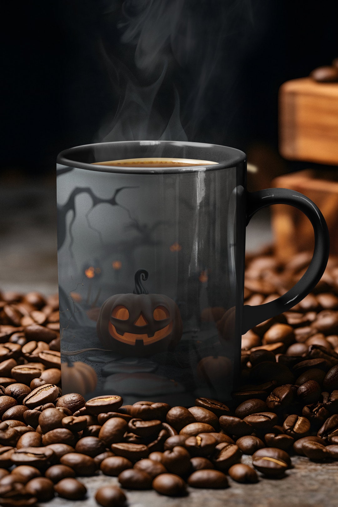 Spooky Pumpkin Mug for Halloween in a Fantasy World Setting, Mug Set in ...