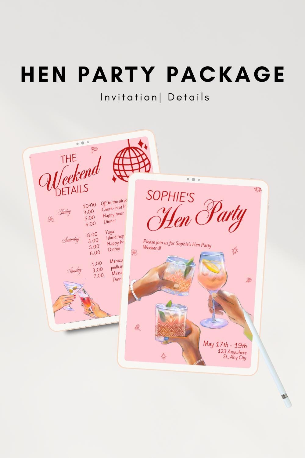 Hen Party Invitation, Hen Party Invite Pack, Hen Party Details, Hen ...