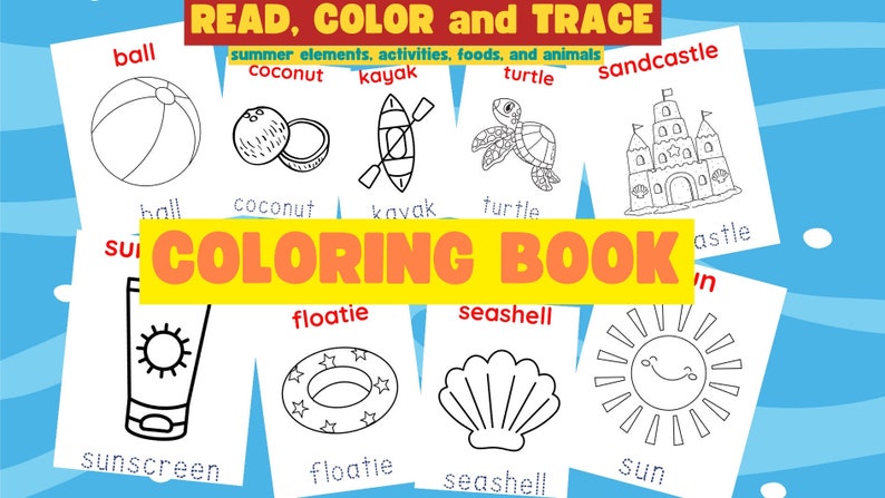 Fun in the Sun Summer Printable 50 Coloring Pages for Kids, Tracing ...