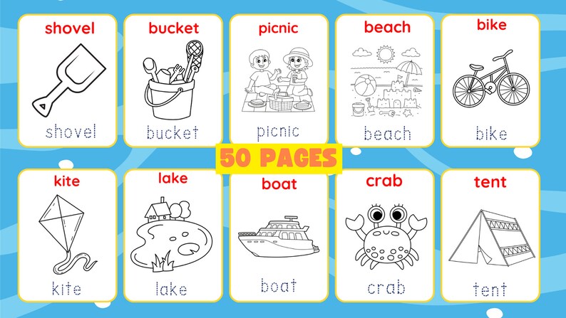 Fun in the Sun Summer Printable 50 Coloring Pages for Kids, Tracing ...