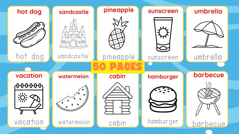 Fun in the Sun Summer Printable 50 Coloring Pages for Kids, Tracing ...