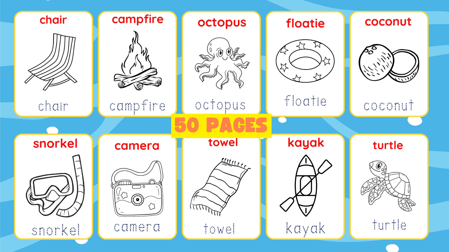 Fun in the Sun Summer Printable 50 Coloring Pages for Kids, Tracing ...