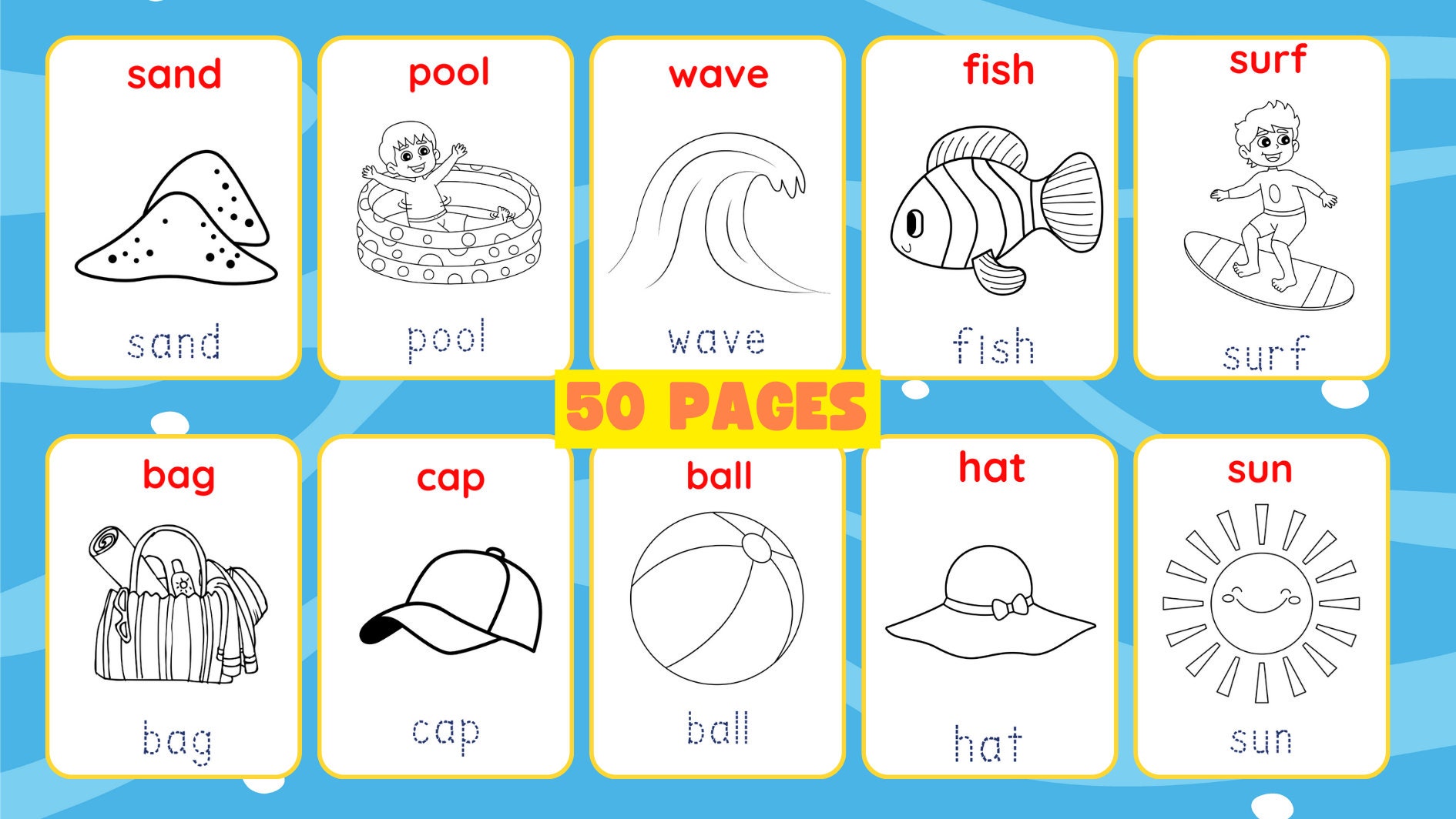 Fun in the Sun Summer Printable 50 Coloring Pages for Kids, Tracing ...