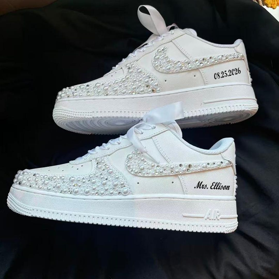 Wedding Silver Rhinestones Pearl Sneakers - Personalized Wedding ...
