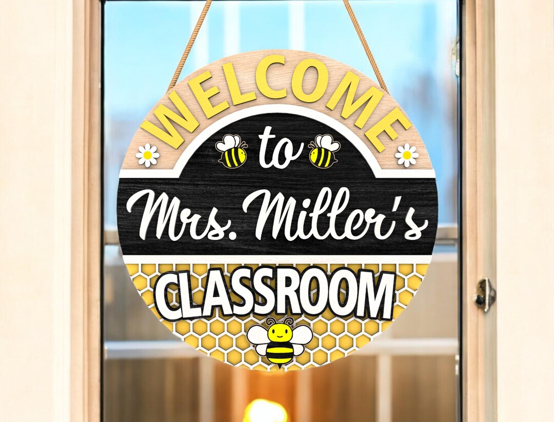 Personalized Bee Teacher Door Sign, Classroom Welcome Sign, Bumblebee ...