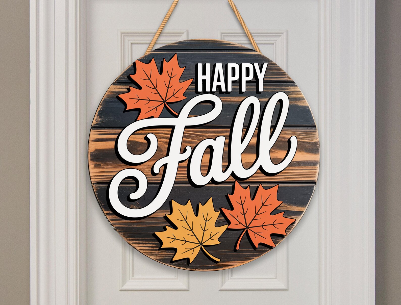 Happy Fall Wooden Door Sign | Autumn Maple Leaf Porch Decor | Burnt ...