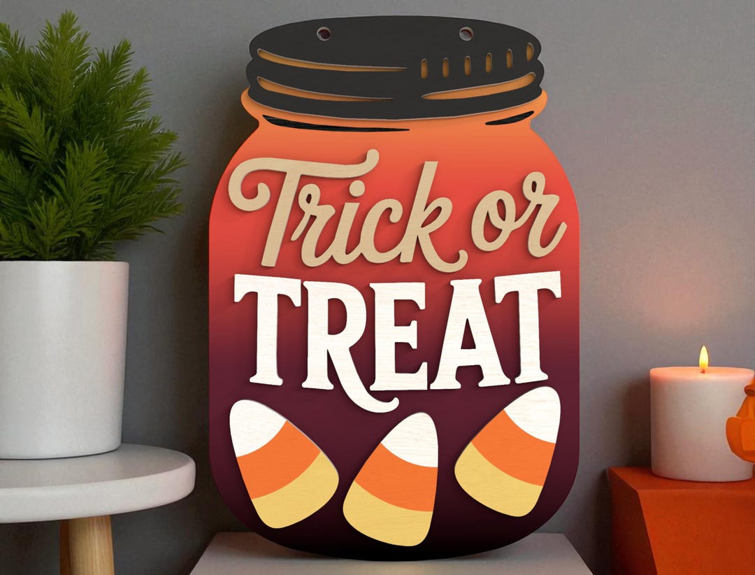 Candy Corn Door Sign | Halloween Decor Door | Trick or Treat Mason Jar ...