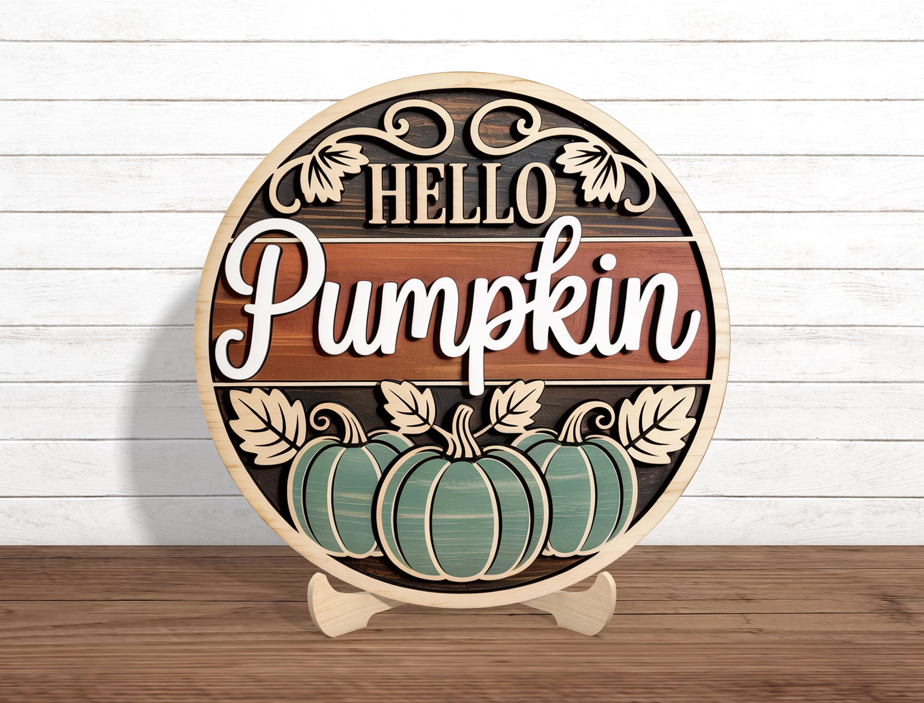 Hello Pumpkin Thanksgiving Door Sign | Farmhouse Fall Porch Sign ...