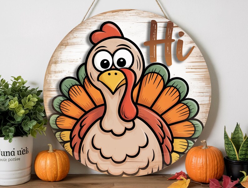 Hi Turkey Thanksgiving Door Sign | Cute Fall Porch Sign | Rustic Autumn ...