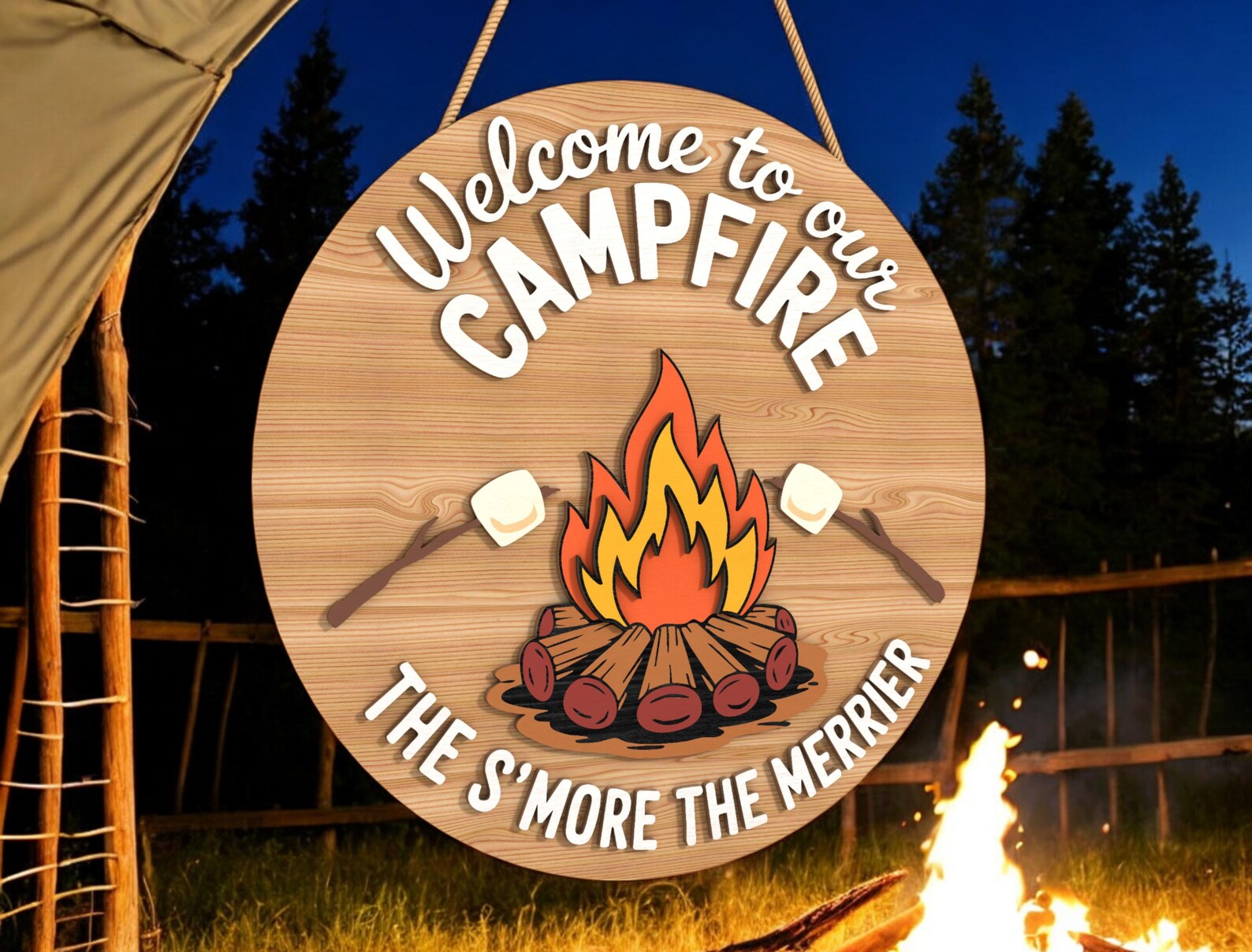 Welcome to Our Campfire Sign, Campfire Decor, Camping Sign, Outdoor ...
