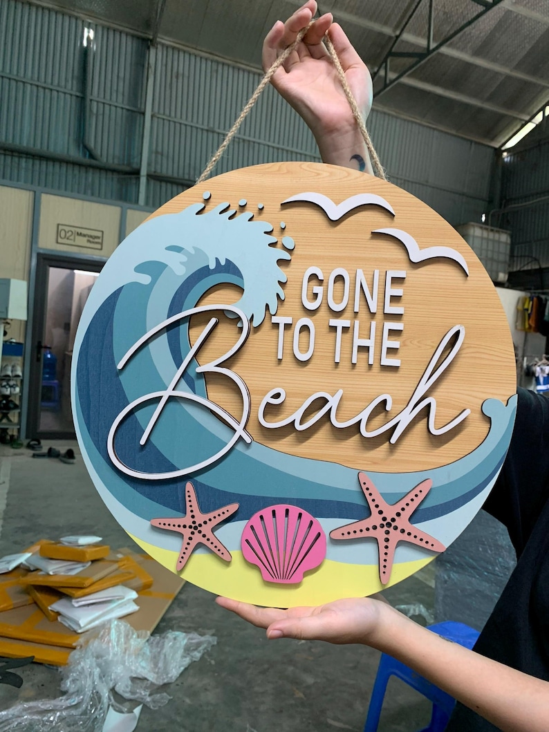Beach Door Hanger, Beach Front Door Decor, Gone to the Beach Door Sign ...