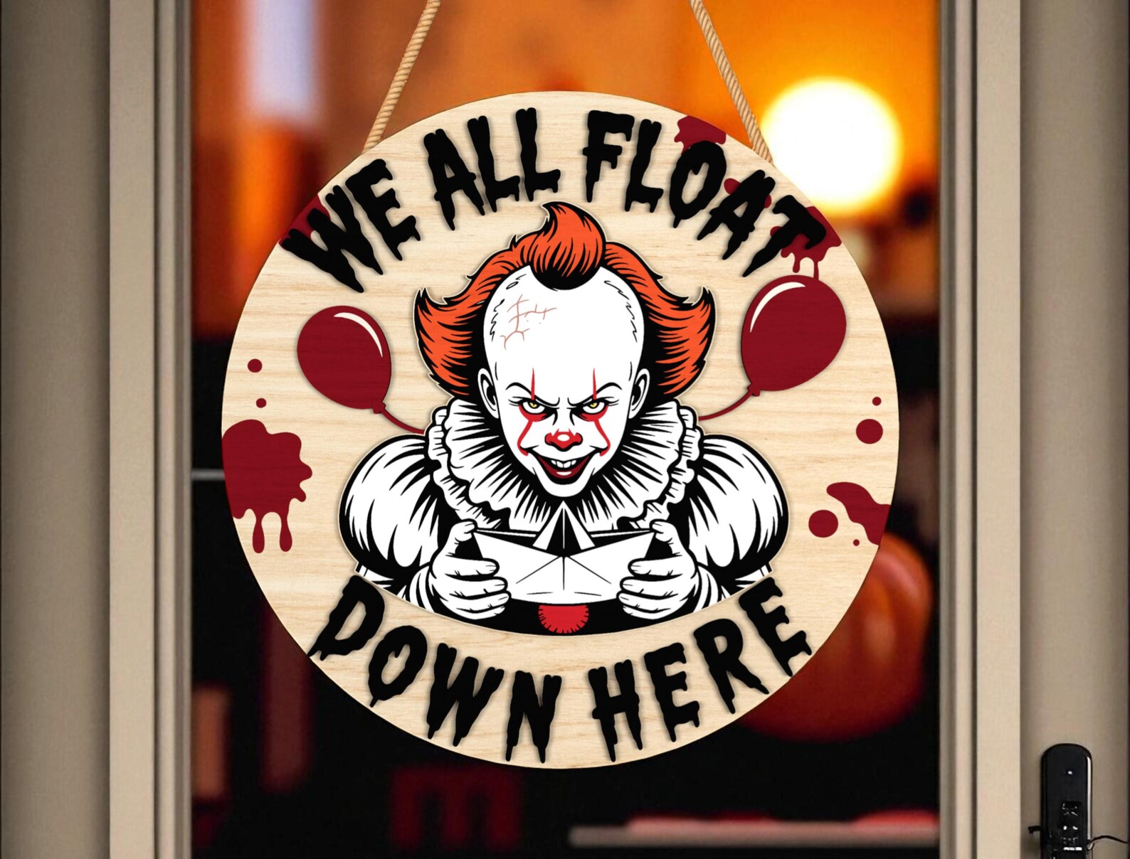 Halloween Door Hanger | Creepy Clown “we All Float Down Here” Sign ...