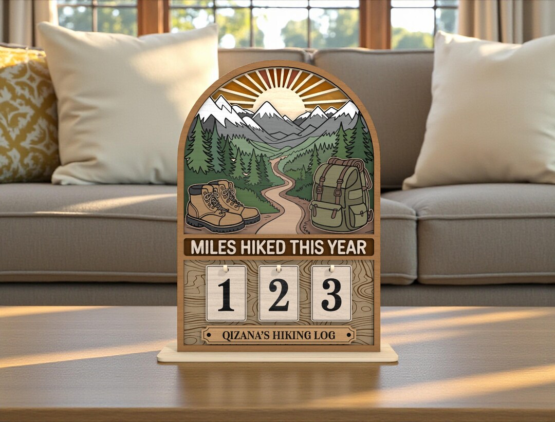 Personalized Miles Hiked This Year Counter, Vintage Wooden Hiking ...