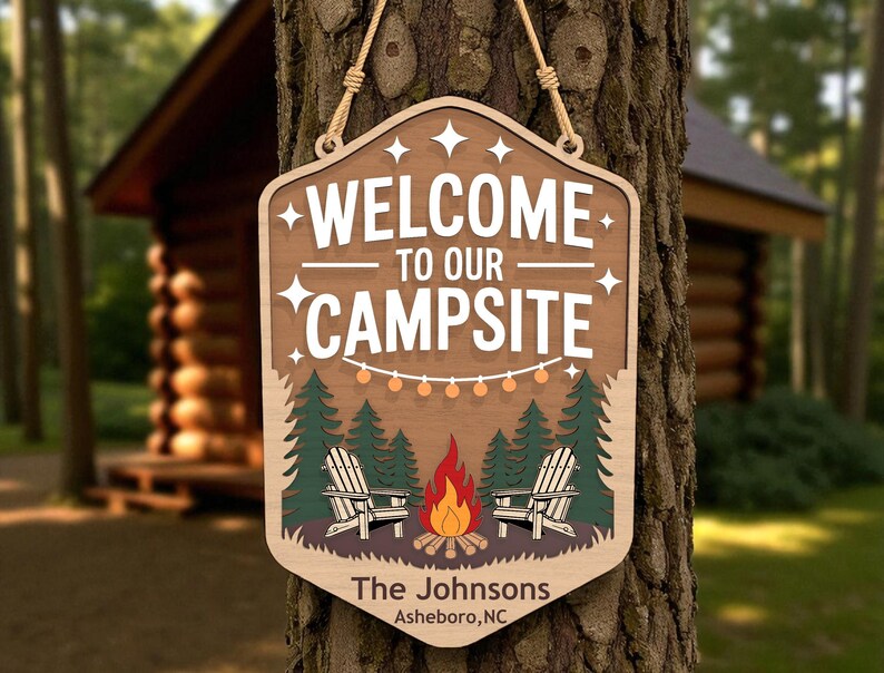 Camping Door Hanger Welcome to Our Campsite | Personalized Caper Sign ...