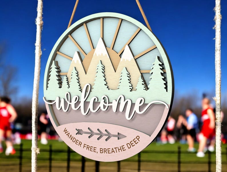Mountain Welcome Sign, Door Hanger, Mountains, Wander Free Breathe Deep ...