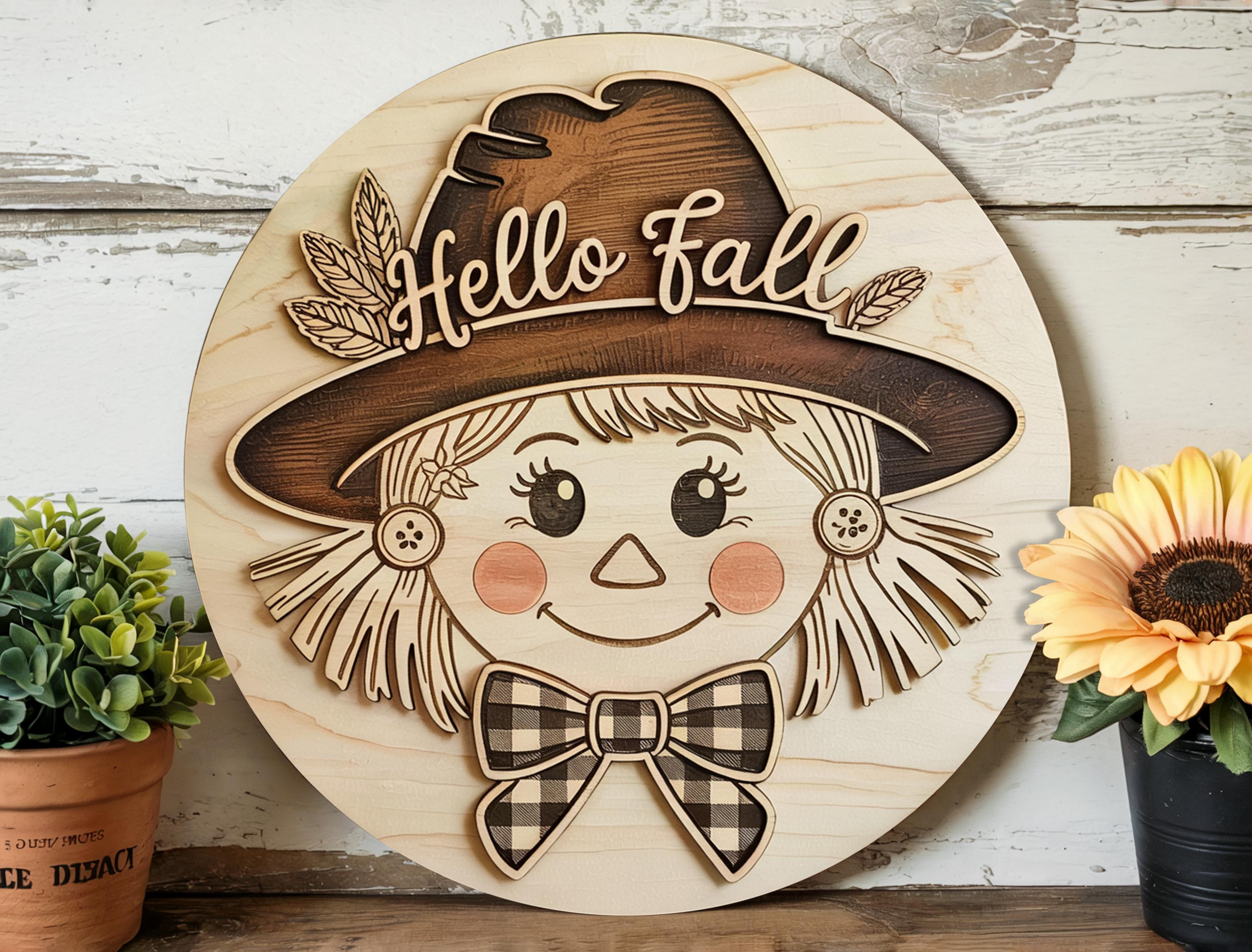Hello Fall Scarecrow Girl Sign – Cute Fall Porch Decor, Rustic ...