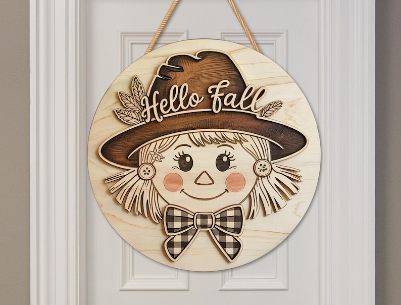 Hello Fall Scarecrow Girl Sign – Cute Fall Porch Decor, Rustic ...