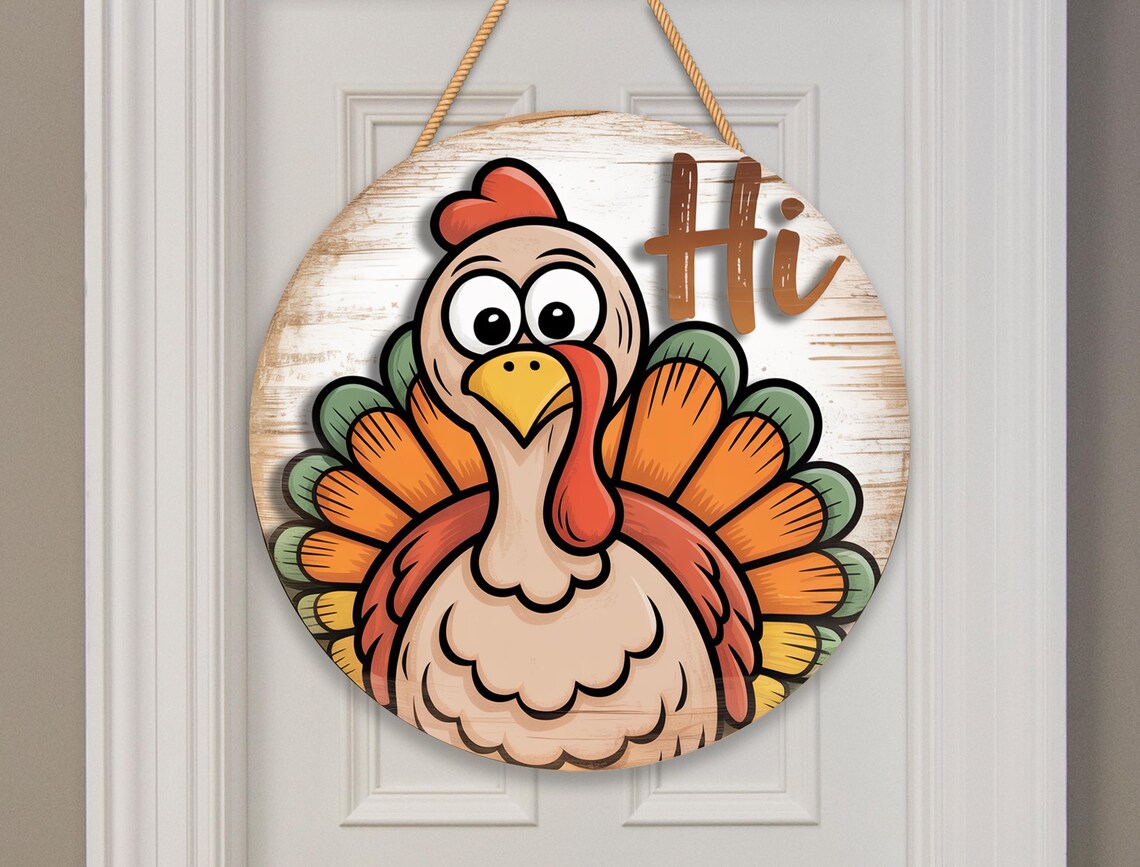 Hi Turkey Thanksgiving Door Sign | Cute Fall Porch Sign | Rustic Autumn ...