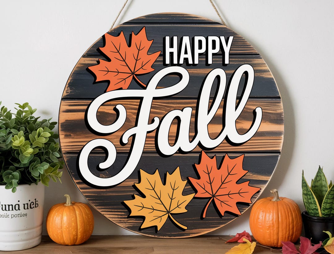 Happy Fall Wooden Door Sign | Autumn Maple Leaf Porch Decor | Burnt ...