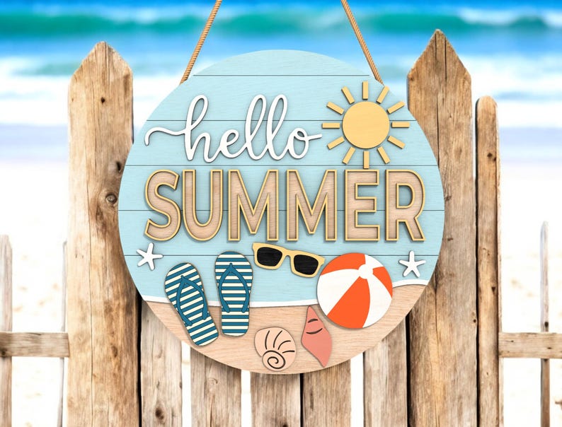 Hello Summer Door Hanger, Front Door Decor, Front Door Sign, Flip Flop ...