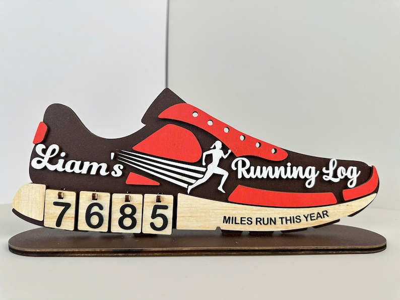 Personalized Running Miles Tracker Sign, Custom Shoe Shelf Decor, Miles ...