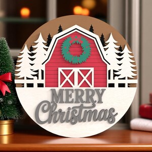 Rustic Merry Christmas Barn Door Sign | Farmhouse Holiday Wall Decor ...