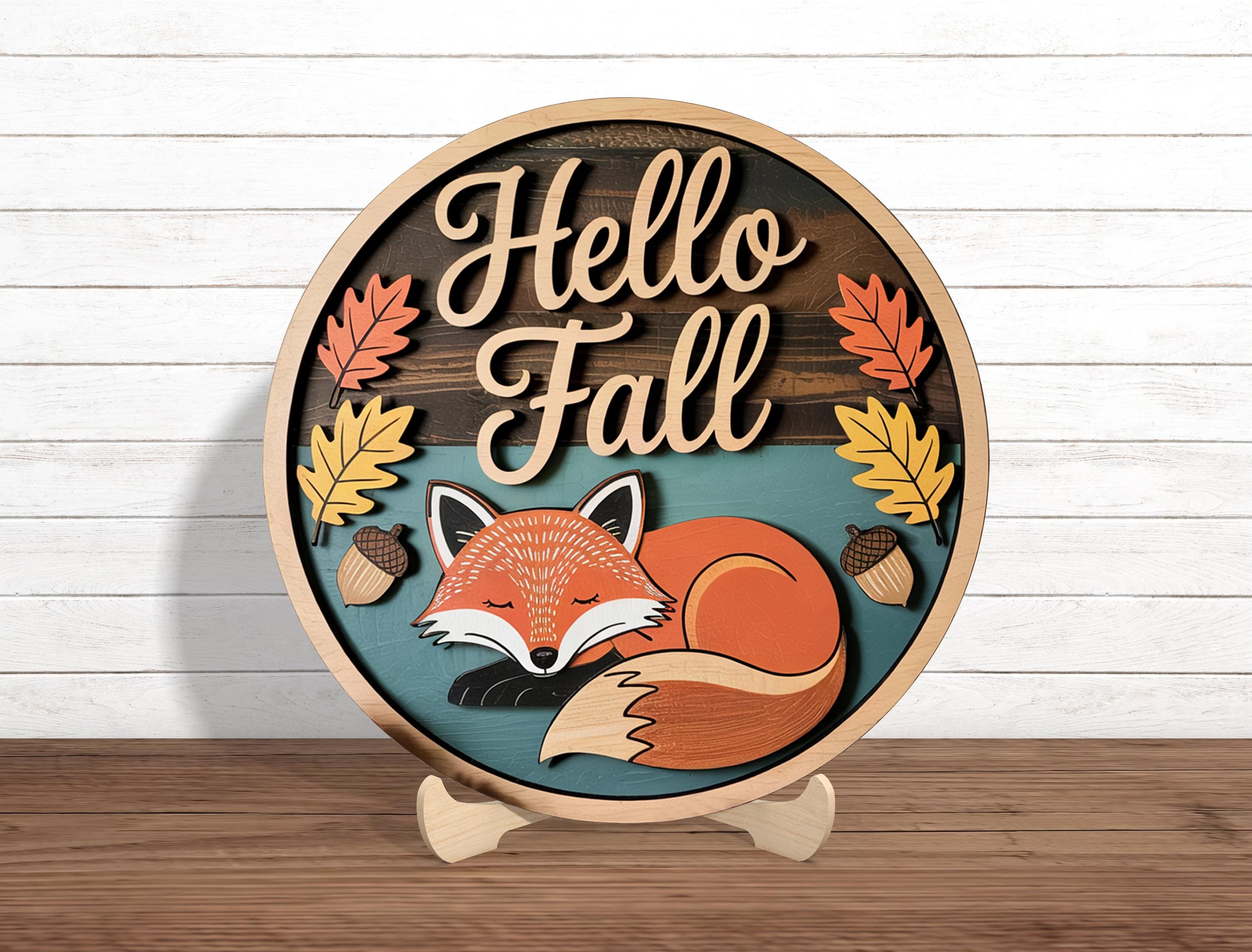 Cute Fox Hello Fall Door Hanger | Woodland Animal Autumn Sign | Rustic ...