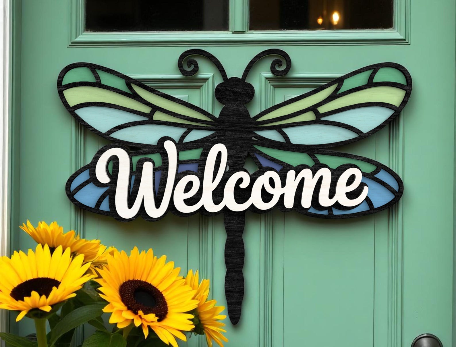 Welcome Dragonfly Sign With Pastel Wings | Summer Door Hanger | Wooden ...