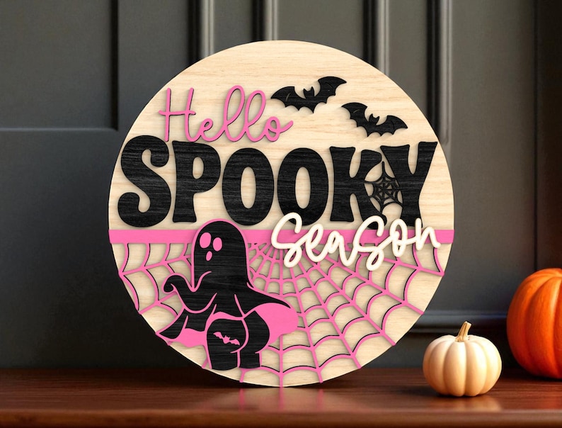 Halloween Door Hanger | Hello Spooky Season Sign With Ghost & Bats ...