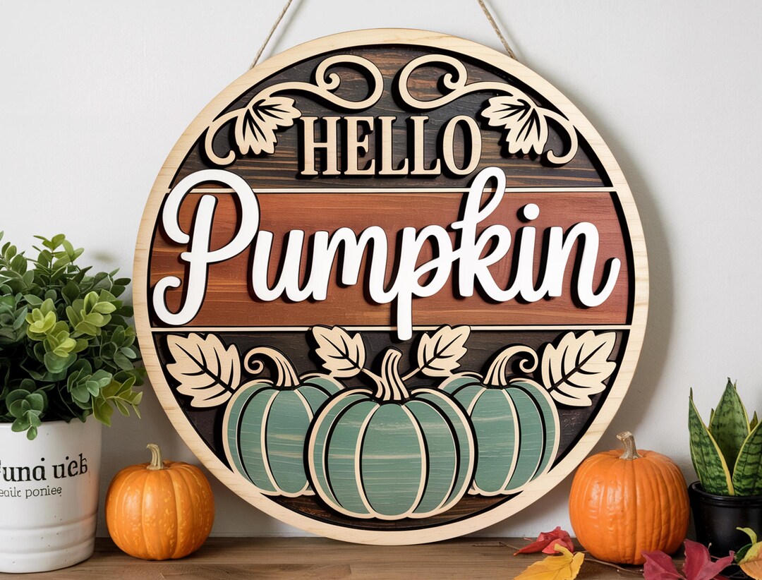 Hello Pumpkin Thanksgiving Door Sign | Farmhouse Fall Porch Sign ...