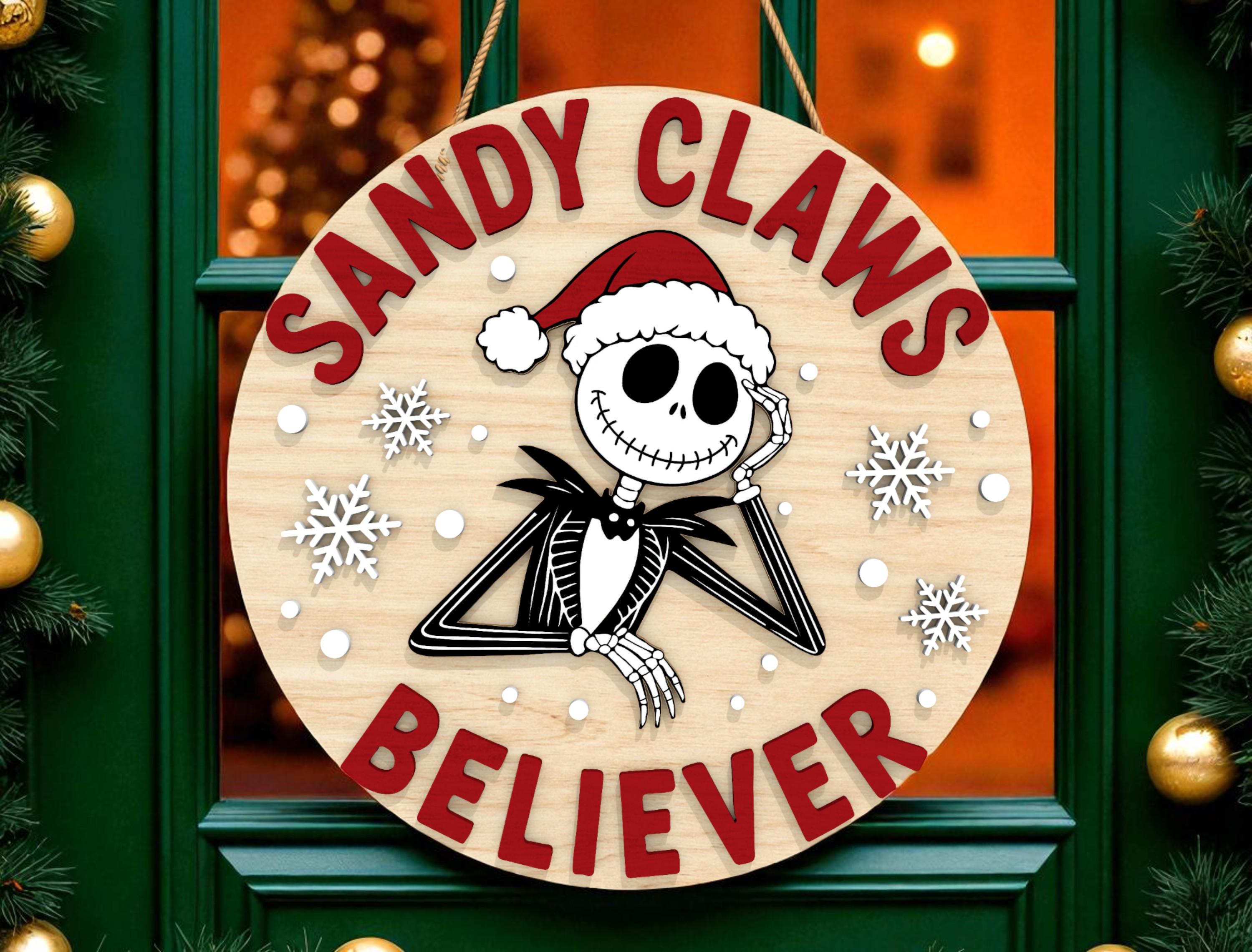 Funny Skeleton Christmas Door Hanger: Sandy Claws Believer Sign - Etsy