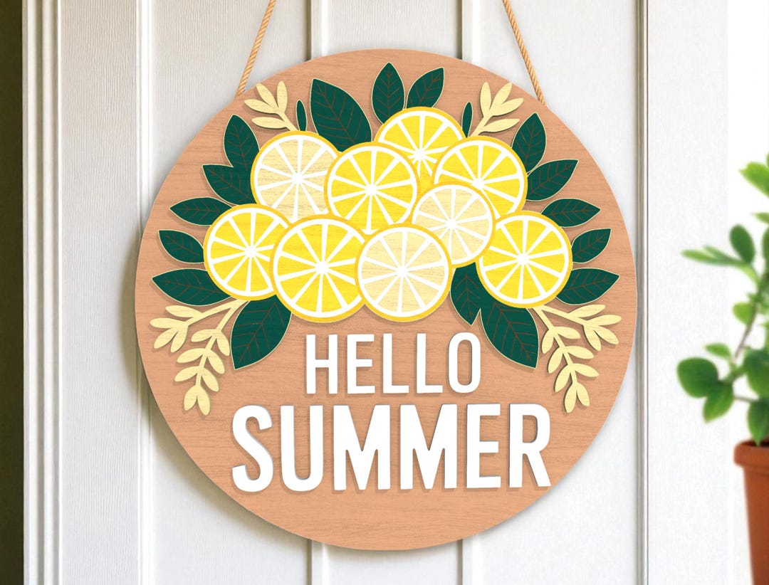 Hello Summer Door Hanger | Summer Lemon Sign | Yellow Citrus Wreath ...