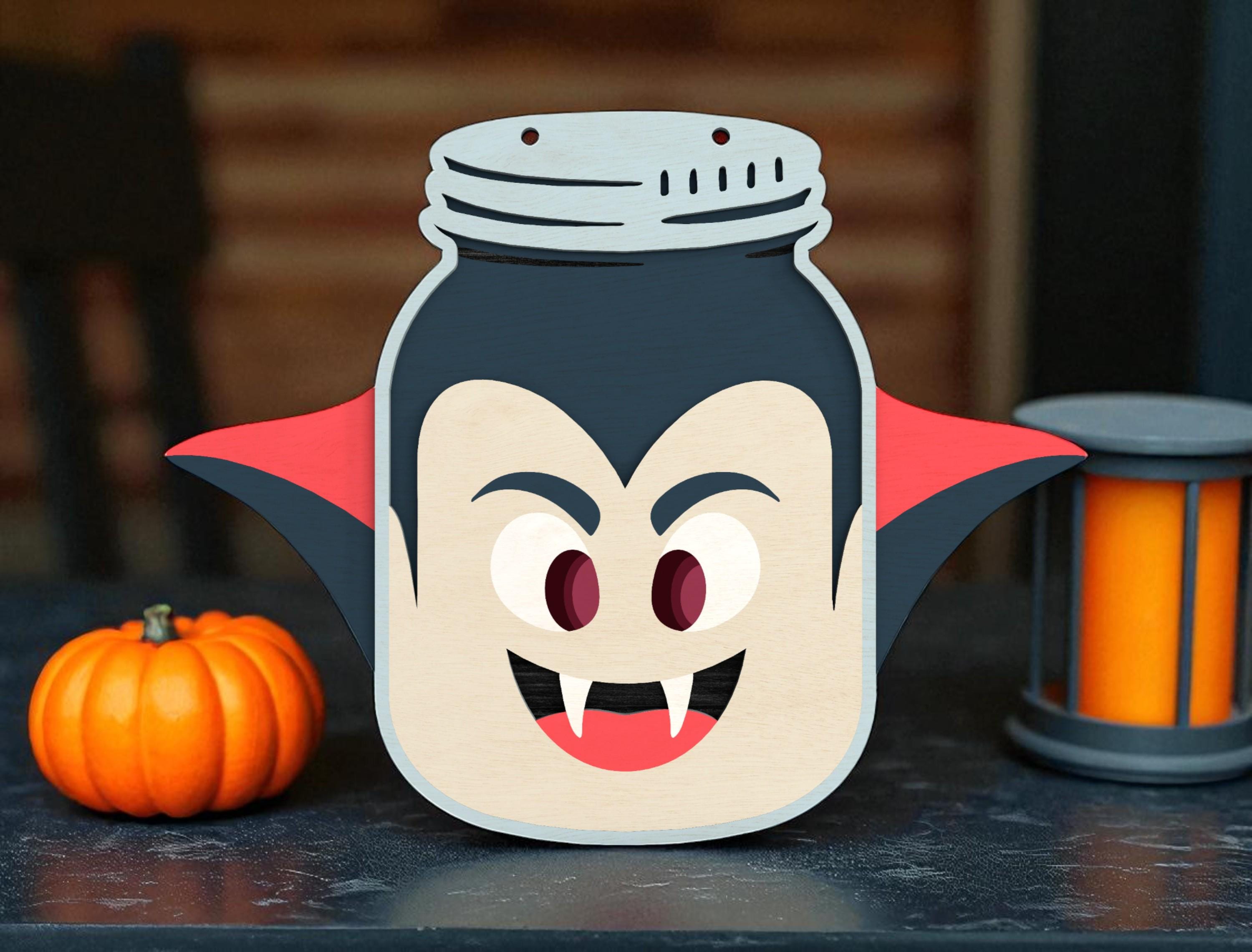 Halloween Door Sign | Cute Vampire Jar Face Sign | Wooden Dracula Wall ...