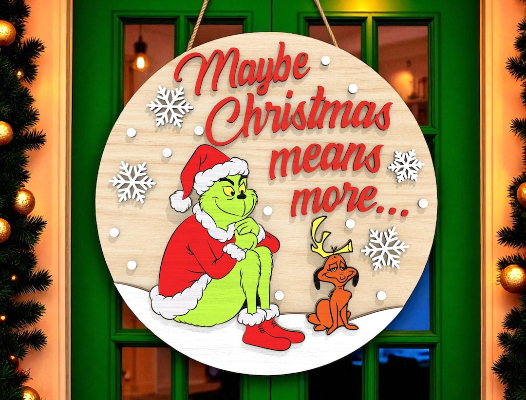 Grumpy Green Character Christmas Door Hanger: Festive Wooden Sign - Etsy