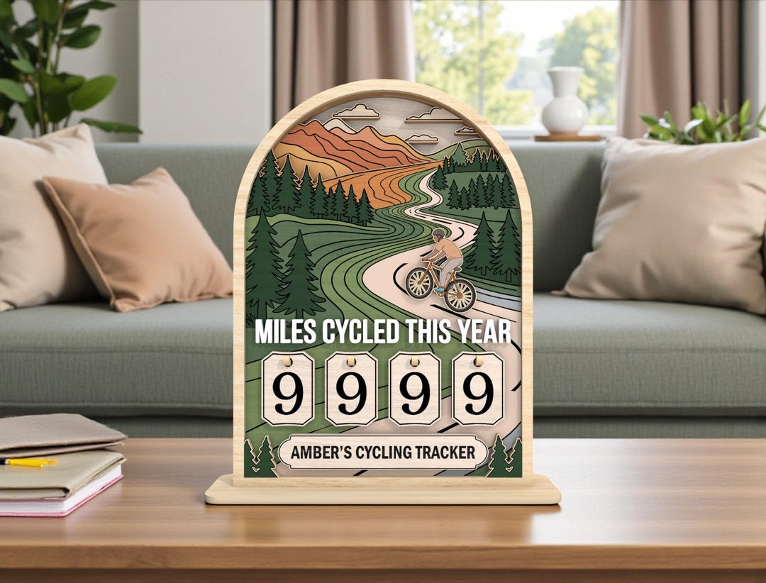 Vintage Wooden Cycling Tracker Sign, Personalized Miles Cycled This ...