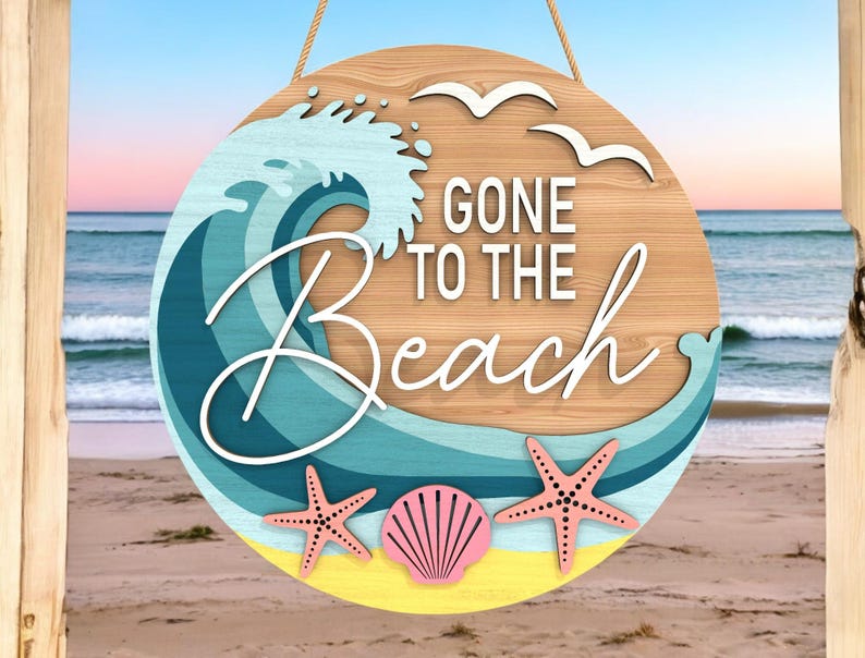 Beach Door Hanger, Beach Front Door Decor, Gone to the Beach Door Sign ...