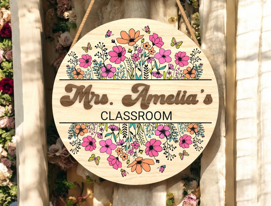 Personalized Teacher Sign, Bright Floral Classroom Decor ,custom Wooden ...
