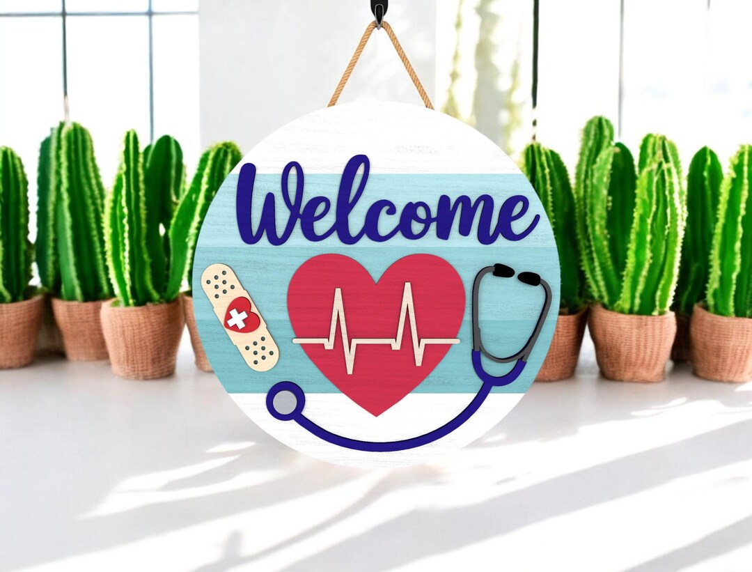Nurse Door Hanger | Welcome Sign | Medical Heart Stethoscope Decor ...