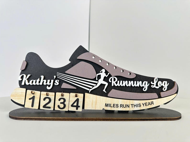 Personalized Running Miles Tracker Sign, Custom Shoe Shelf Decor, Miles ...