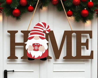 GNOME CHRISTMAS Holiday SIGN Wall Art Door Hanger Seasonal Hanging ...