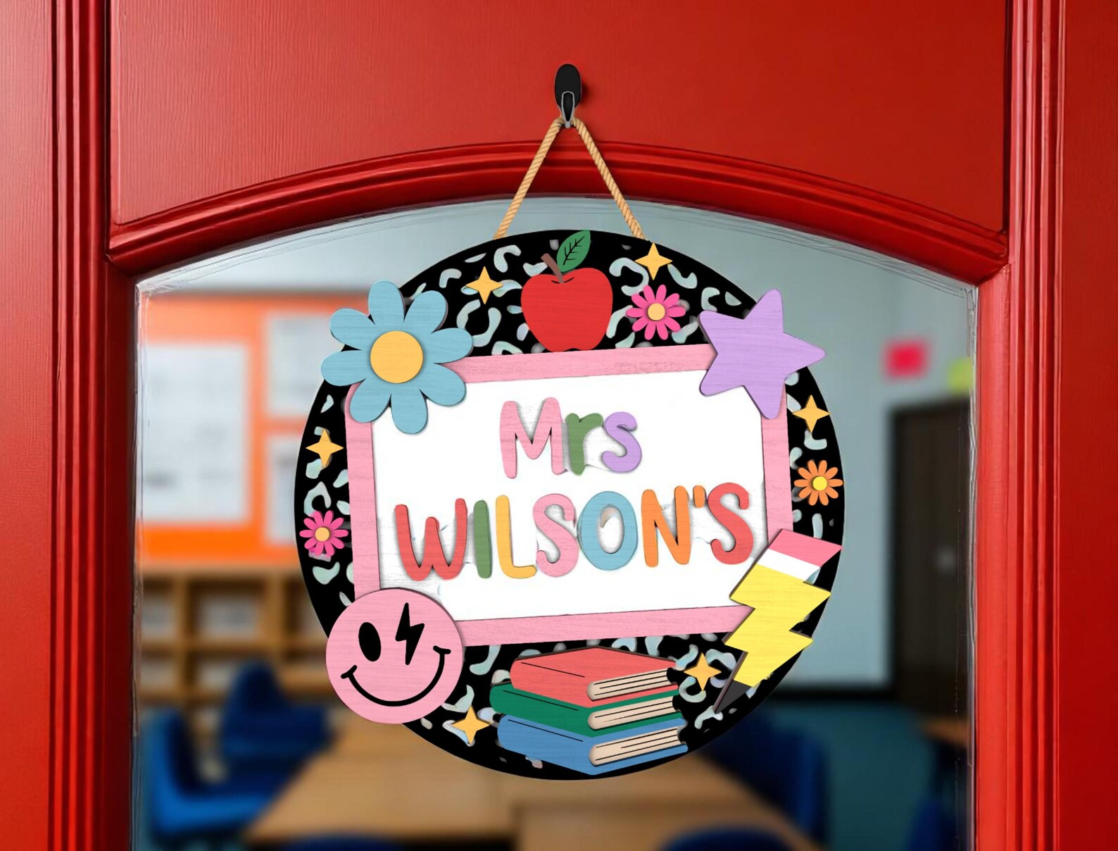 Custom Classroom Door Sign | Cute Retro Name Sign for Classroom ...