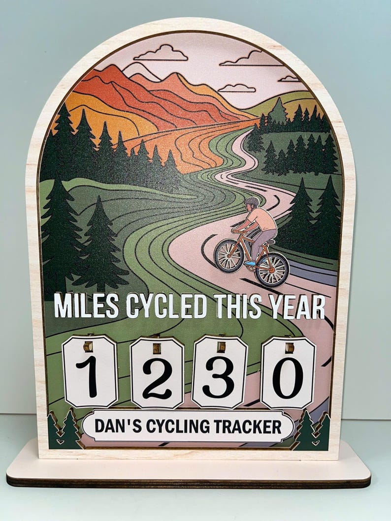 Vintage Wooden Cycling Tracker Sign, Personalized Miles Cycled This ...
