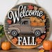 Welcome Fall Wood Sign With Vintage Truck and Pumpkins | Fall Door ...