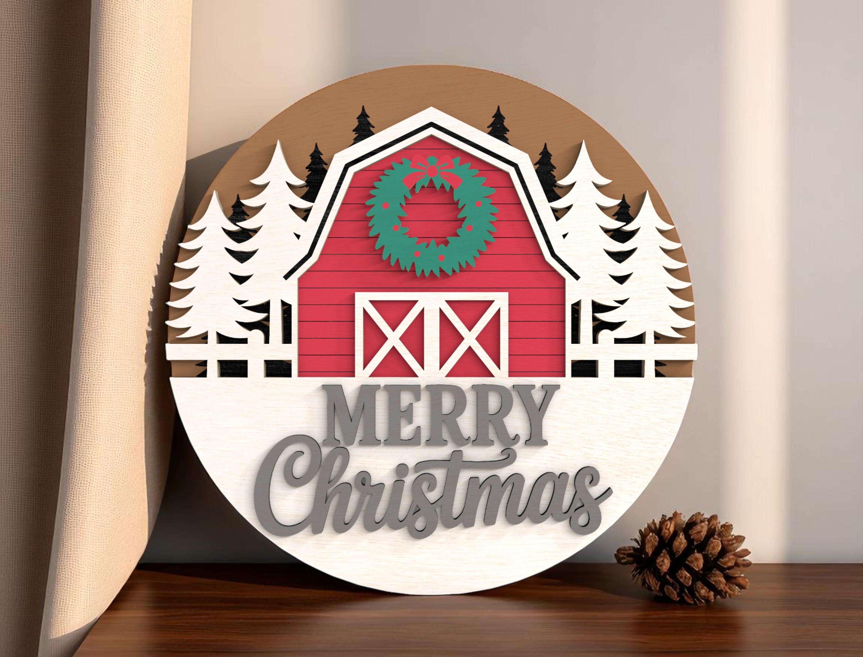 Rustic Merry Christmas Barn Door Sign | Farmhouse Holiday Wall Decor ...