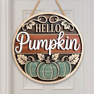 Hello Pumpkin Thanksgiving Door Sign | Farmhouse Fall Porch Sign ...