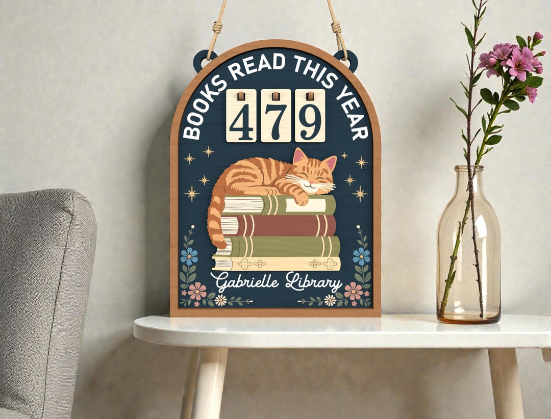 Personalized Cat Book Tracker Sign | Books Read This Year Hanging Board ...
