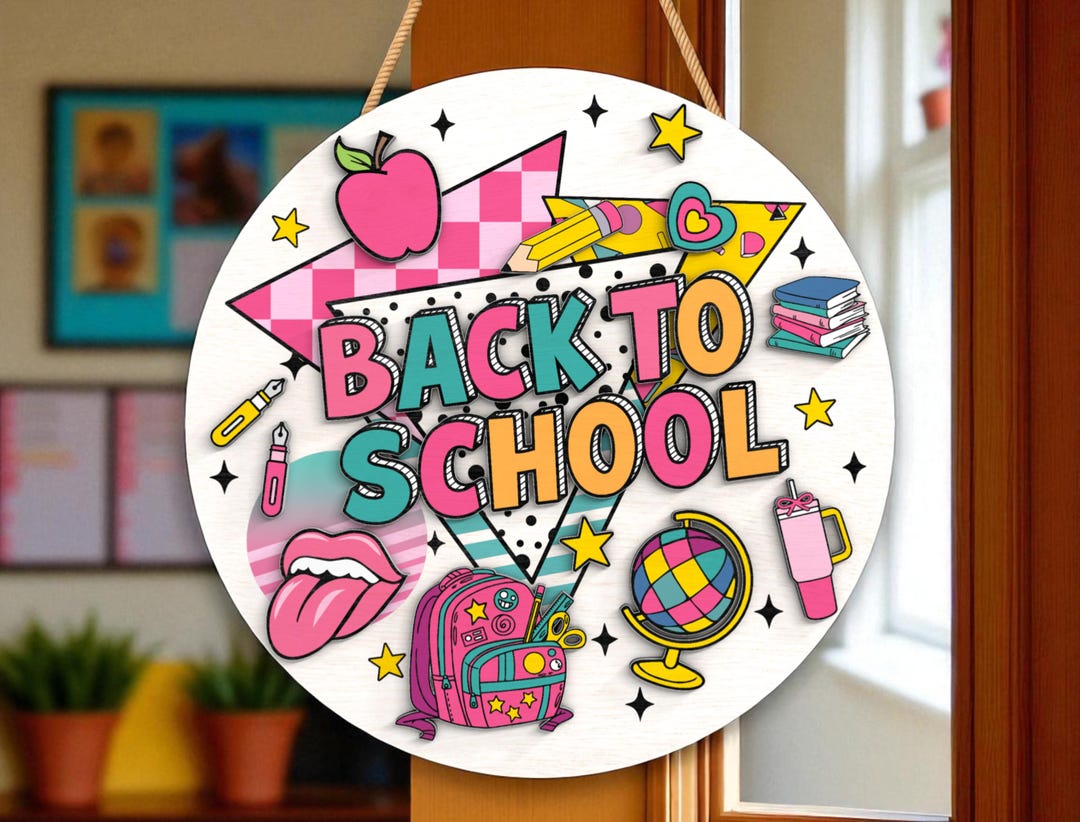Back to School Door Hanger | Cute Round Sign With Globe and Books ...
